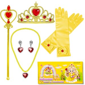 miss fantasy princess dress up accessories,cosplay accessories for kids girls, princess dressed up crown,wand,gloves,necklace,earrings,bracelet gift sets for little girls halloween party cosplay set