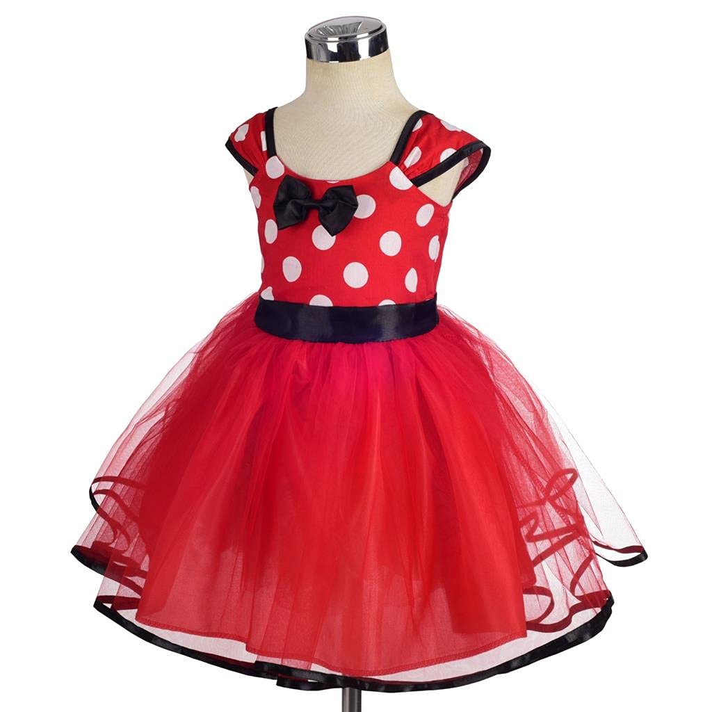 Dressy Daisy Little Girl Polka Dots Fancy Dress Up Costume Birthday Party Tulle Dresses with Headband Size 5-6 Red 203