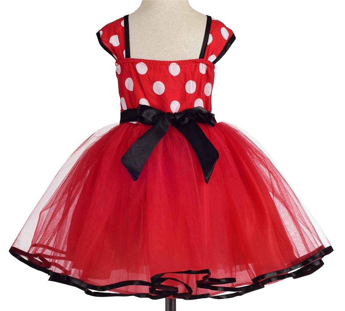 Dressy Daisy Little Girl Polka Dots Fancy Dress Up Costume Birthday Party Tulle Dresses with Headband Size 5-6 Red 203