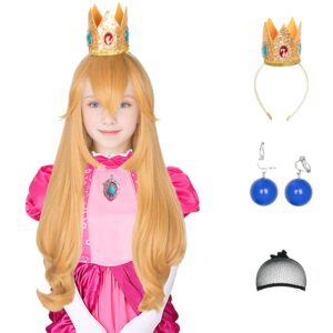 miss u hair princess wig for child kids long wavy golden wig with crown and earrings cosplay party wig