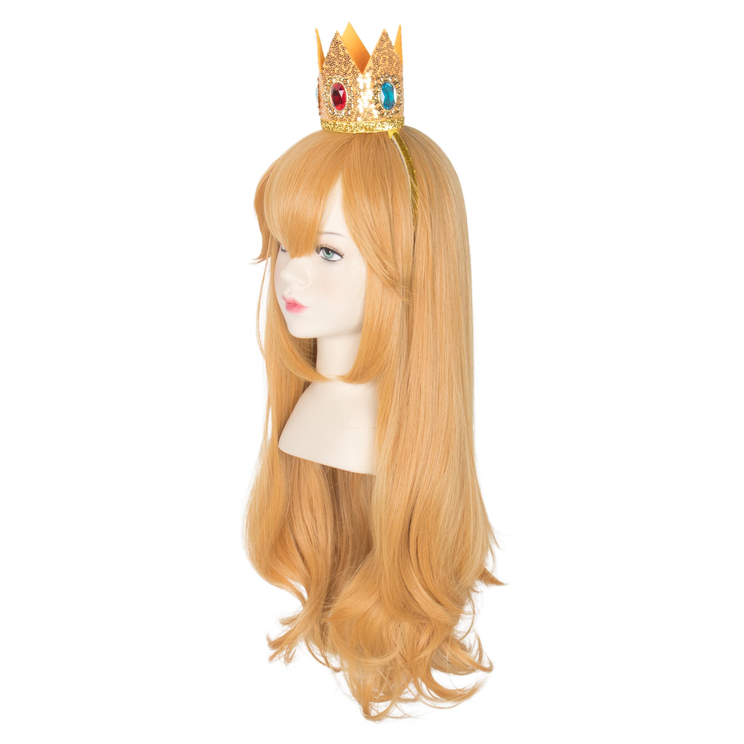 Miss U Hair Princess Wig for Child Kids Long Wavy Golden Wig with Crown and Earrings Cosplay Party Wig