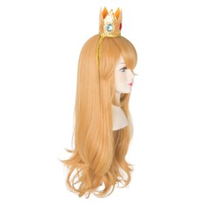 Miss U Hair Princess Wig for Child Kids Long Wavy Golden Wig with Crown and Earrings Cosplay Party Wig