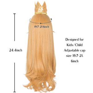 Miss U Hair Princess Wig for Child Kids Long Wavy Golden Wig with Crown and Earrings Cosplay Party Wig