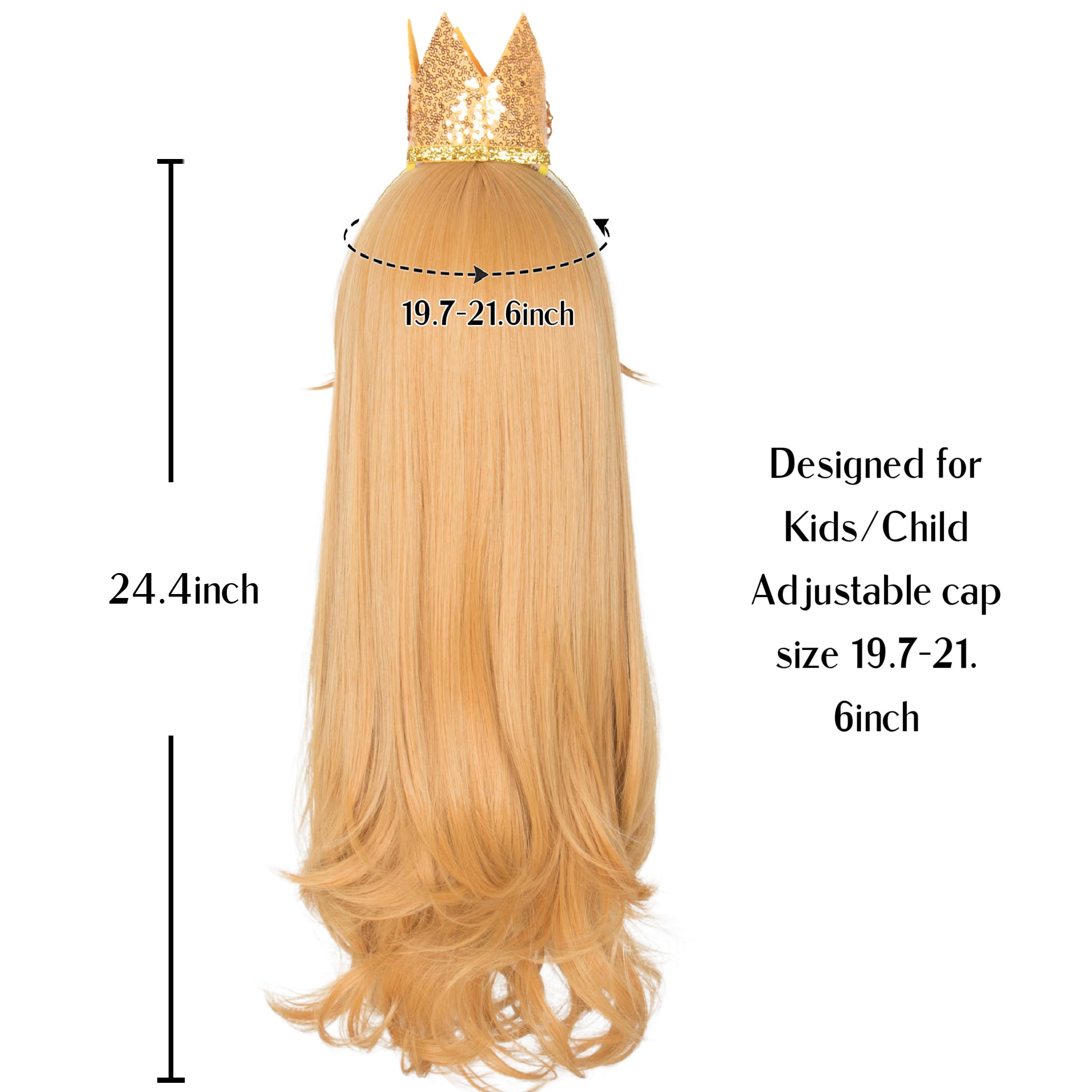 Miss U Hair Princess Wig for Child Kids Long Wavy Golden Wig with Crown and Earrings Cosplay Party Wig