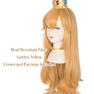 Miss U Hair Princess Wig for Child Kids Long Wavy Golden Wig with Crown and Earrings Cosplay Party Wig