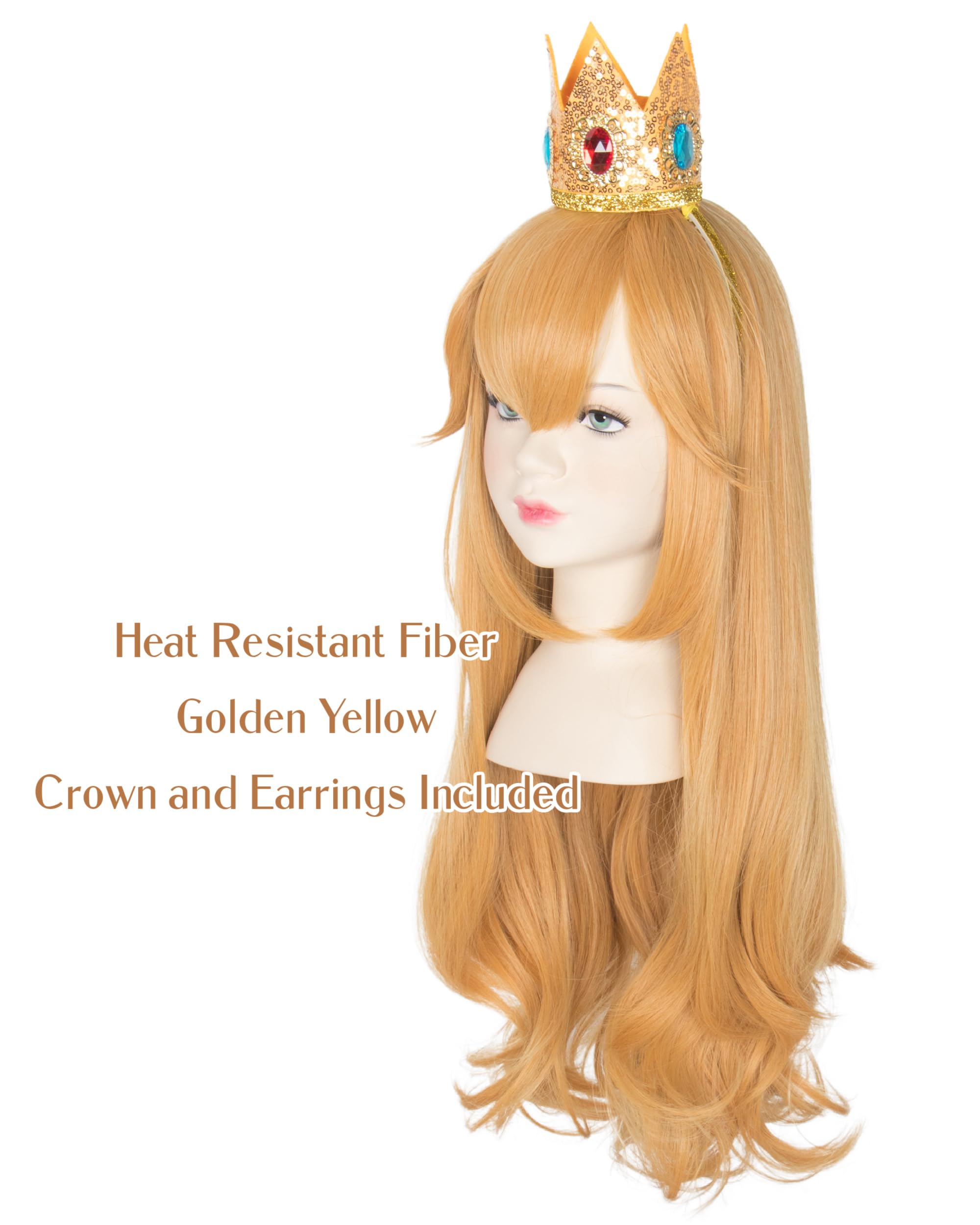 Miss U Hair Princess Wig for Child Kids Long Wavy Golden Wig with Crown and Earrings Cosplay Party Wig