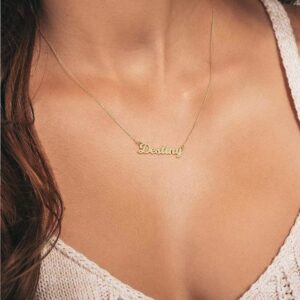 Ursteel Princess Necklace, Custom Name Necklace Personalized 14K Gold Plated Princess Name Plate Necklace Personalized Name Necklace for Women Teenage Girls