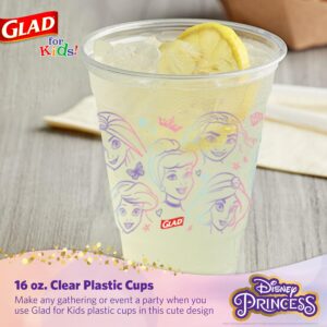 Glad for Kids Disney Princess 16oz Clear Plastic Cups | Disney Princess Plastic Cups, Kids Snack Cups | Kid-Friendly Plastic Cups for Everyday Use, 16oz Plastic Cups 36 Ct