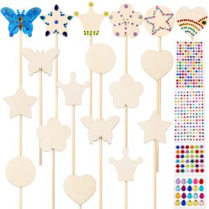 pllieay princess fairy wands kit include 18 pieces 6 styles unfinished wooden princess wand and 4 gem stickers princess art magical show for party supplies