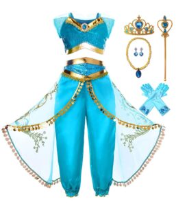 kukiee girls princess costume halloween cosplay party dress up (5-6/120, blue with accessories)