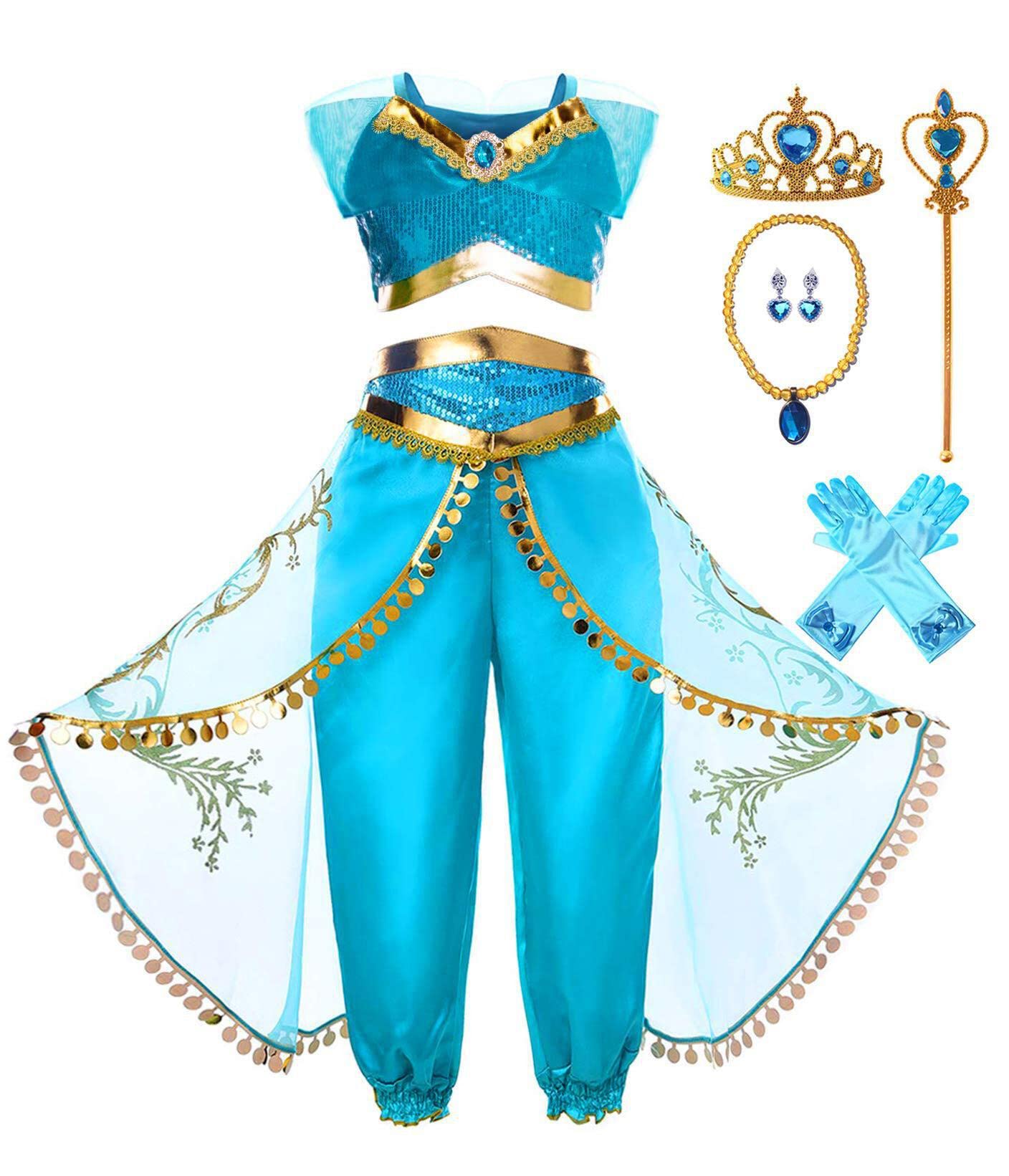 KuKiee Girls Princess Costume Halloween Cosplay Party Dress Up (5-6/120, Blue with Accessories)