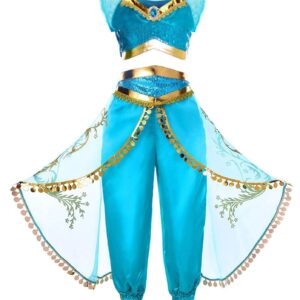 KuKiee Girls Princess Costume Halloween Cosplay Party Dress Up (5-6/120, Blue with Accessories)