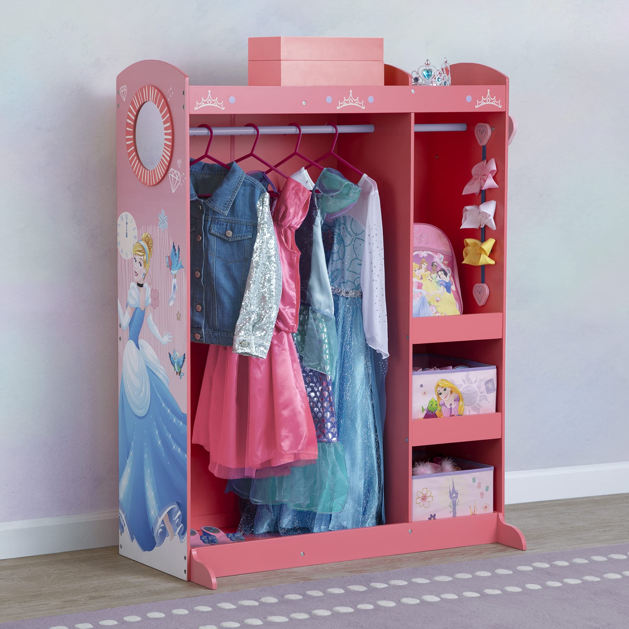 Disney Princess Dress & Play Boutique - Pretend Play Costume Storage Closet/Wardrobe for Kids with Mirror & Shelves by Delta Children, Pink