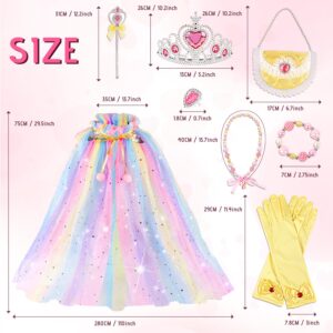 kidzkube Princess Dress up for Girls Ages 4-6, Princess Cape Clothes with Crown, Toddler pricess Dress for Birthday Gift, dress up clothes for girls Age 3 4 5 6 7 8(Colorful)