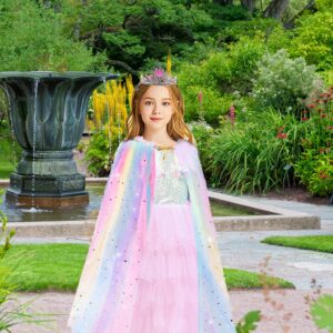 kidzkube Princess Dress up for Girls Ages 4-6, Princess Cape Clothes with Crown, Toddler pricess Dress for Birthday Gift, dress up clothes for girls Age 3 4 5 6 7 8(Colorful)