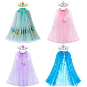 latocos 8pcs princess cape girls princess cloak with tiara crown for little girls dress up pretend play christmas cosplay party accessories