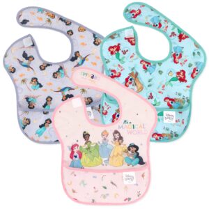 bumkins disney bibs for girl or boy, superbib baby and toddler for 6-24 months, essential must have for eating, feeding, baby led weaning, mess saving waterproof soft fabric, 3-pk princess magic