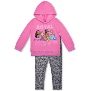 disney princess girls hoodie and legging pants set for toddler and little kids – grey/pink