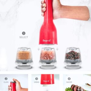 FinaMill's Award-Winning Battery Operated Salt and Pepper Grinder Set - Adjustable Coarseness, Ceramic Grinding Elements, LED Light, 2 Quick-Change ProPlus Pods - Perfect for Home Cooking & Gifting