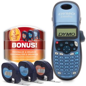 dymo letratag lt-100h label maker starter kit | handheld label maker machine | with plastic, paper & clear label tape | ideal for office or home