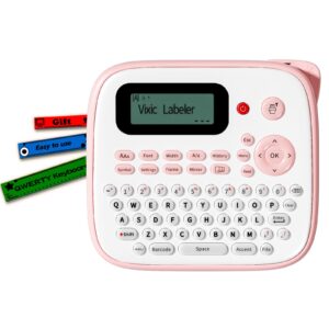 vixic label maker machine, portable kids pink label printer, qwerty keyboard labeler machine handheld, d210s easy sticker powered by type-c for labeling bottle, jar, home office school organization