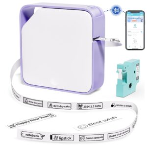 vixic label maker machine with tape, mini portable purple label maker printer d1600 connected smartphone via bluetooth, multiple stickers, fonts, borders for home/school/office organization