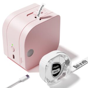 phomemo label maker machine with tape, p12 pro portable bluetooth label printer, small smart phone handheld sticker mini labeler multiple templates easy to use inkless rechargeable office home- pink