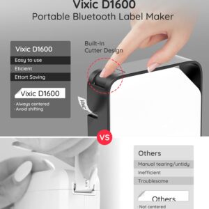 Vixic Label Maker Machine D1600, Portable Bluetooth Label Maker and Printer, Mini Sticker Labeler Compatible with Android & iOS Phone for organizing, Easy to Use Inkless Rechargeable, White-Black