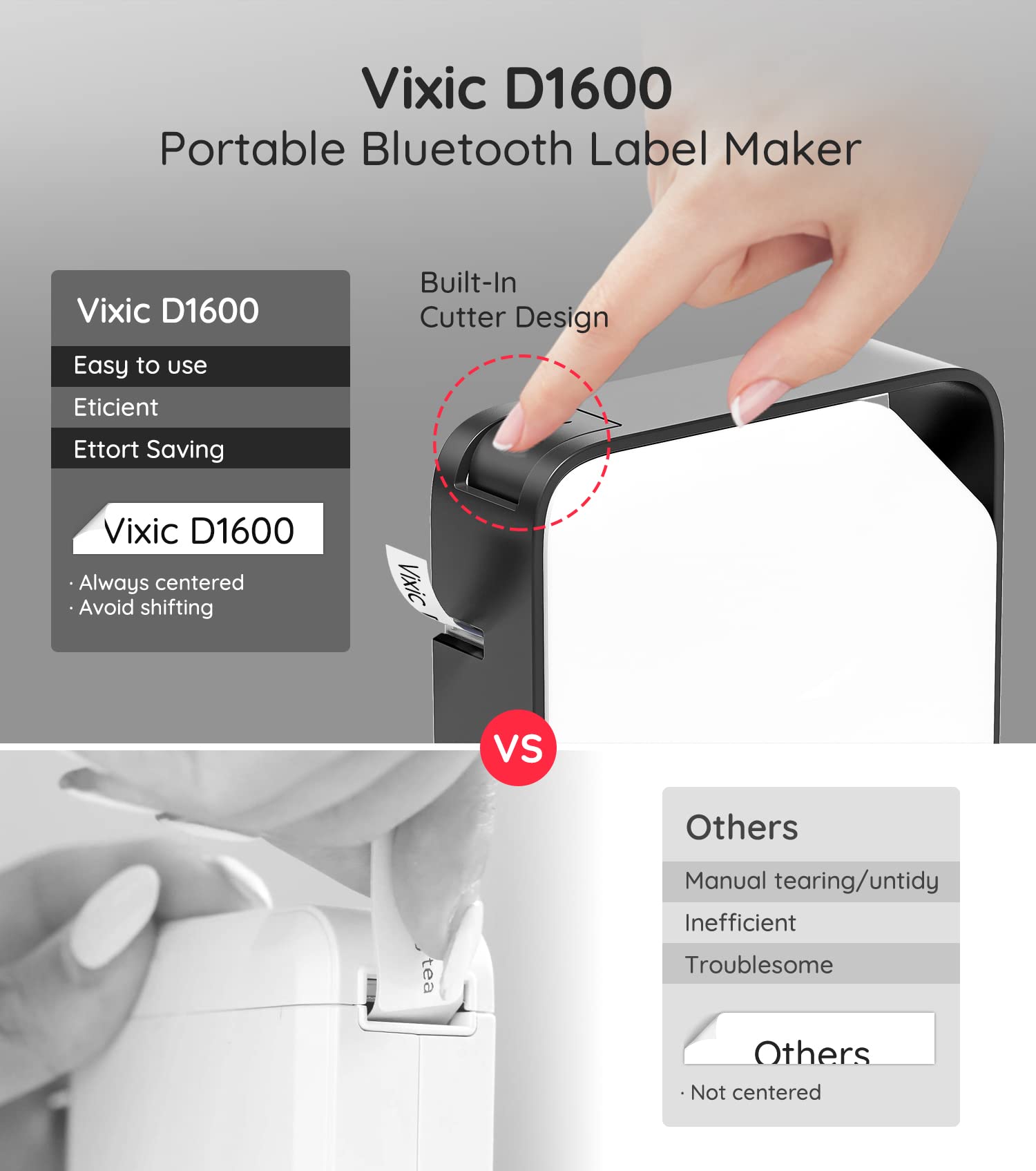 Vixic Label Maker Machine D1600, Portable Bluetooth Label Maker and Printer, Mini Sticker Labeler Compatible with Android & iOS Phone for organizing, Easy to Use Inkless Rechargeable, White-Black