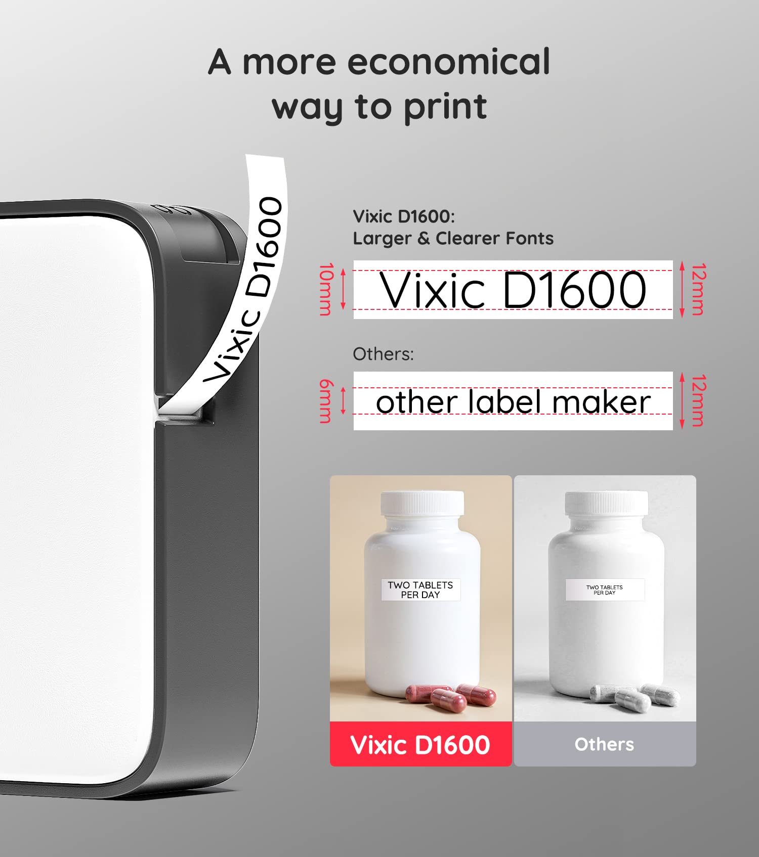 Vixic Label Maker Machine D1600, Portable Bluetooth Label Maker and Printer, Mini Sticker Labeler Compatible with Android & iOS Phone for organizing, Easy to Use Inkless Rechargeable, White-Black