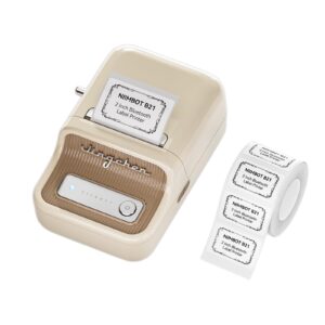 niimbot b21 label maker, thermal label printer, portable inkless label makers for home/office/business, with 1 pack 50x30mm white label, compatible with ios & android, (white)