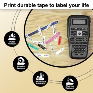 Label Maker - E1000 Handheld Laminated Label Maker Printer with Tape, QWERTY Keyboard with Label, Easy to Use with Multiple Symbols, Labeler for Office/Home/School/Industrial Organization, Black