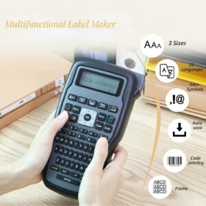 Label Maker - E1000 Handheld Laminated Label Maker Printer with Tape, QWERTY Keyboard with Label, Easy to Use with Multiple Symbols, Labeler for Office/Home/School/Industrial Organization, Black