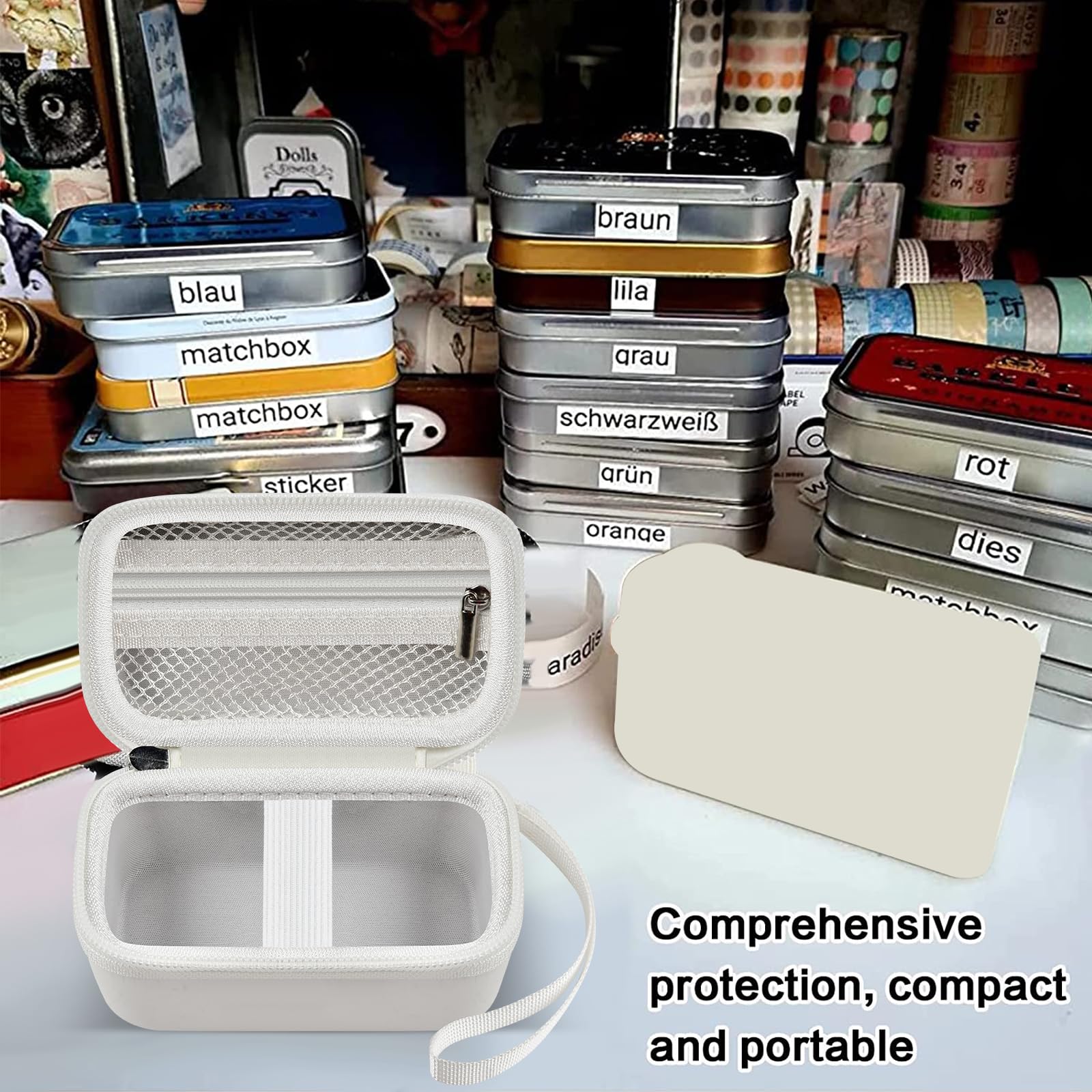 ANKHOH Label Makers Case Compatible with Label Maker Machine and Taps, Mini Sticker Maker Labeling Printer Storage Organizer Holder Fits for USB Cable and Accessories-Box Only, White