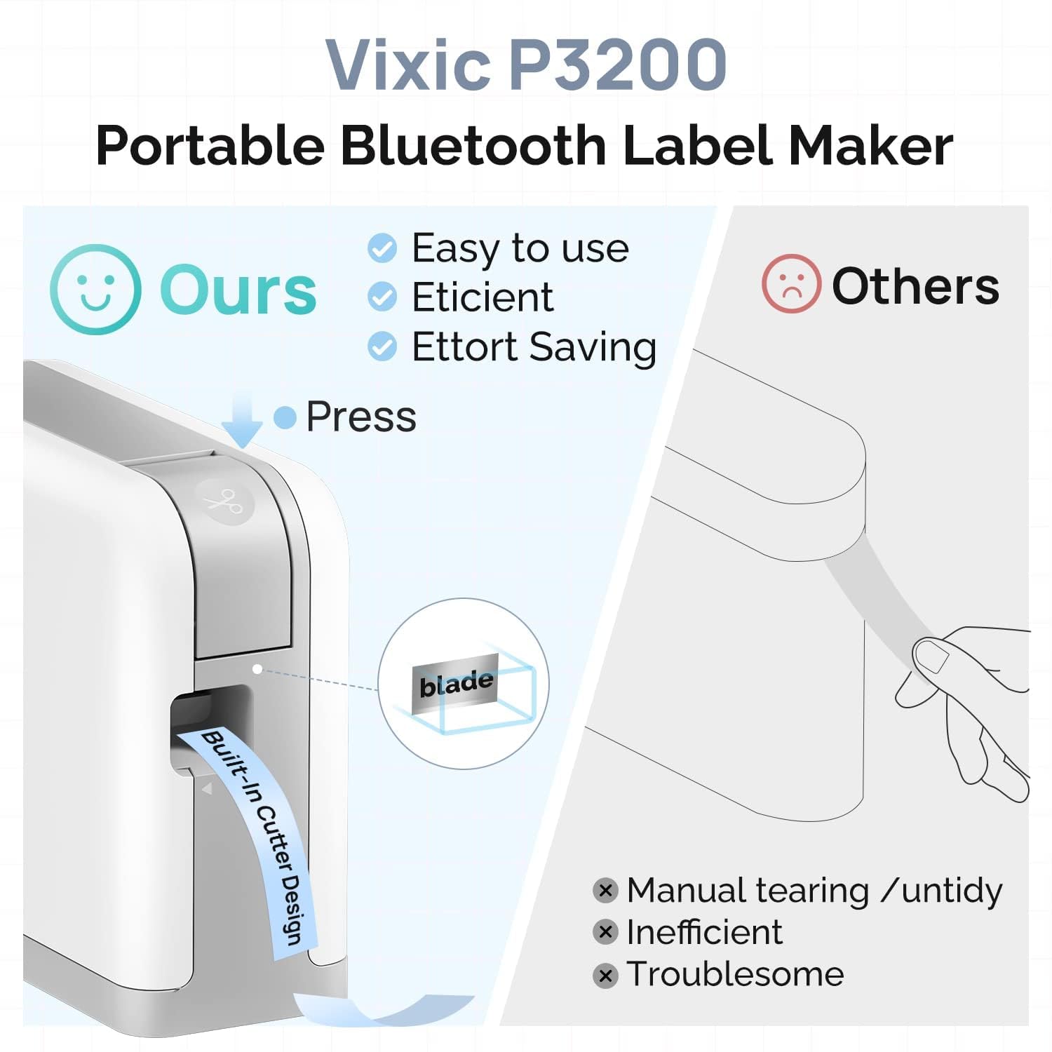 Vixic Handheld Label Maker Machine with Tape, 2024 Upgrade Version Bluetooth Portable Labeler with Multiple Modes for Editing Labels, for 6-12mm 1/4 '-1/2' Tapes, for Home School Office, White-Gray