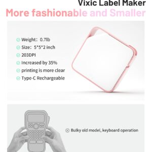 Vixic Label-Maker-Machine-with-Tape D1600 Portable Bluetooth-Label-Printer Wireless Labeler Label Maker Machine for Home & Office Organization, Mini Sticker Maker with Multiple Templates,White-Pink