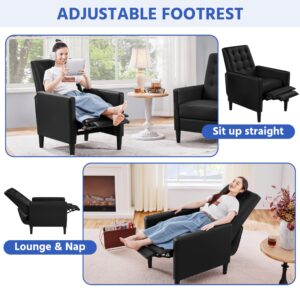 Yaheetech Faux Leather Recliner Sofa Mid-Century Modern Single Reclining Chair Adjustable Back & Footrest Tufted Upholstered Sofa with Pocket Spring Living Room Bedroom Home Theater 2 Pieces Black