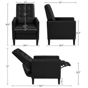 Yaheetech Faux Leather Recliner Sofa Mid-Century Modern Single Reclining Chair Adjustable Back & Footrest Tufted Upholstered Sofa with Pocket Spring Living Room Bedroom Home Theater 2 Pieces Black