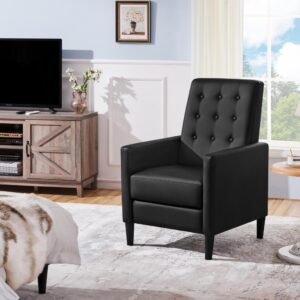 Yaheetech Faux Leather Recliner Sofa Mid-Century Modern Single Reclining Chair Adjustable Back & Footrest Tufted Upholstered Sofa with Pocket Spring Living Room Bedroom Home Theater 2 Pieces Black