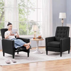 Yaheetech Faux Leather Recliner Sofa Mid-Century Modern Single Reclining Chair Adjustable Back & Footrest Tufted Upholstered Sofa with Pocket Spring Living Room Bedroom Home Theater 2 Pieces Black