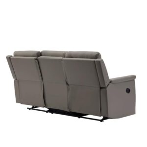 Verfur Double Recliner RV Sofa with Console |Faux Leather Motion 2 Cup Holders, 3-Seater Loveseat Couches with Flipped Middle Backrest, Home Theater Seating Living Room Furniture Sets, Grey 77.5"