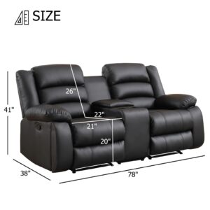 EBELLO Faux Leather Manual Loveseat Recliner, Reclining Sofa Chair with 2 Concealed Cup Holders, Hidden Storage, Overstuffed Armrest Couch Set for Living Room, Bedroom, Meeting Room, Black (Loveseat)