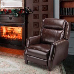 genuine leather recliner chair, power recliner built-in high elastic sponge, power recliner chair for living room, home theater, bedroom, office - dark brown