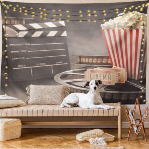 Ambesonne Movie Theater Tapestry, Old Fashion Entertainment Objects Related to Cinema Film Reel Motion Picture, Wide Wall Hanging for Bedroom Living Room Dorm, 80" X 60", Yellow White