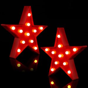 tarpop 2 pcs star plastic night light battery operated led marquee star sign star shaped party movie theater decor room wall lamp for kids baby child girl gifts, party bar christmas(red)