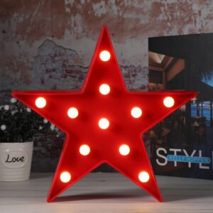 Tarpop 2 Pcs Star Plastic Night Light Battery Operated LED Marquee Star Sign Star Shaped Party Movie Theater Decor Room Wall Lamp for Kids Baby Child Girl Gifts, Party Bar Christmas(Red)