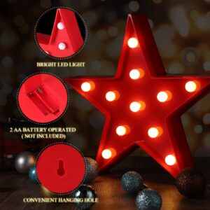 Tarpop 2 Pcs Star Plastic Night Light Battery Operated LED Marquee Star Sign Star Shaped Party Movie Theater Decor Room Wall Lamp for Kids Baby Child Girl Gifts, Party Bar Christmas(Red)