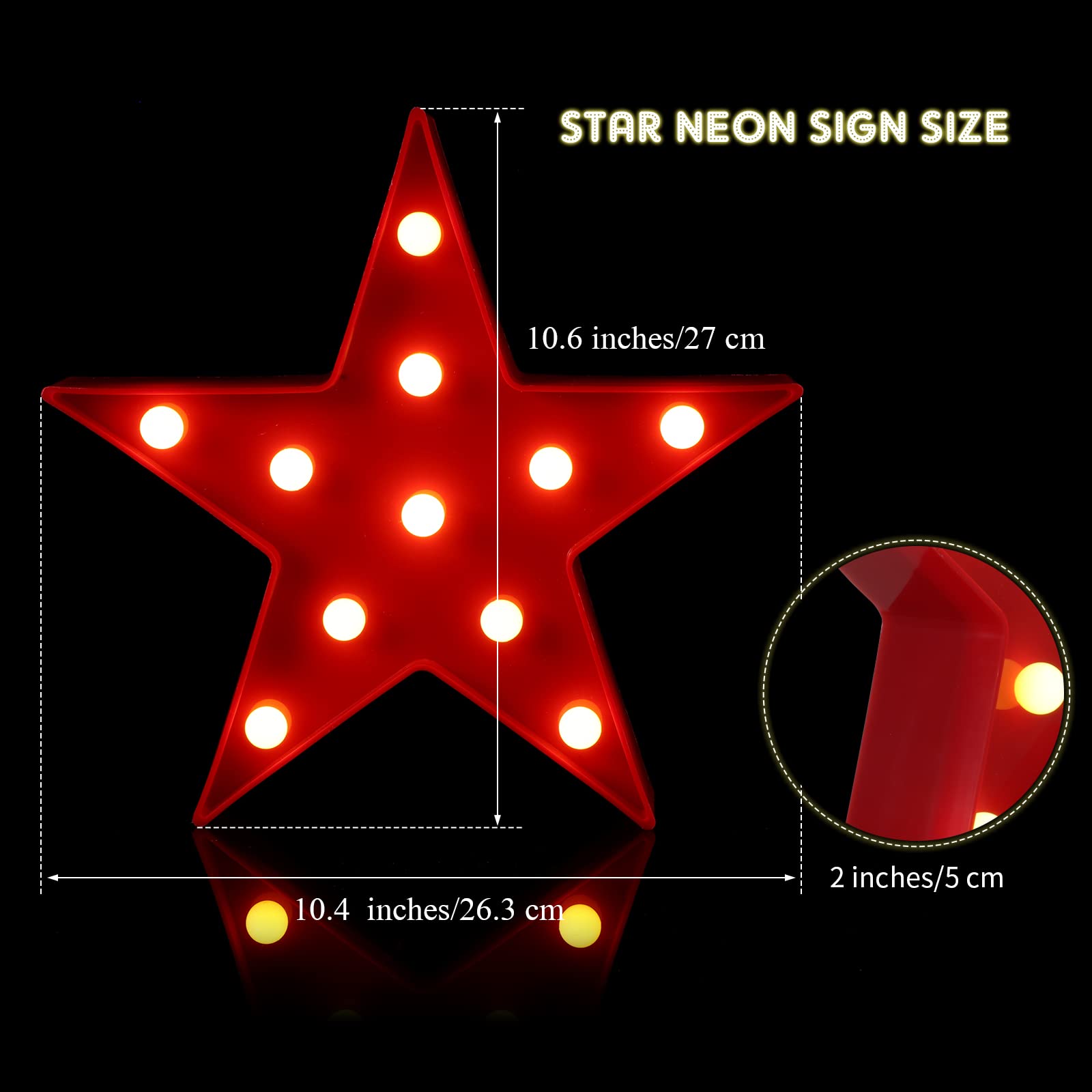 Tarpop 2 Pcs Star Plastic Night Light Battery Operated LED Marquee Star Sign Star Shaped Party Movie Theater Decor Room Wall Lamp for Kids Baby Child Girl Gifts, Party Bar Christmas(Red)