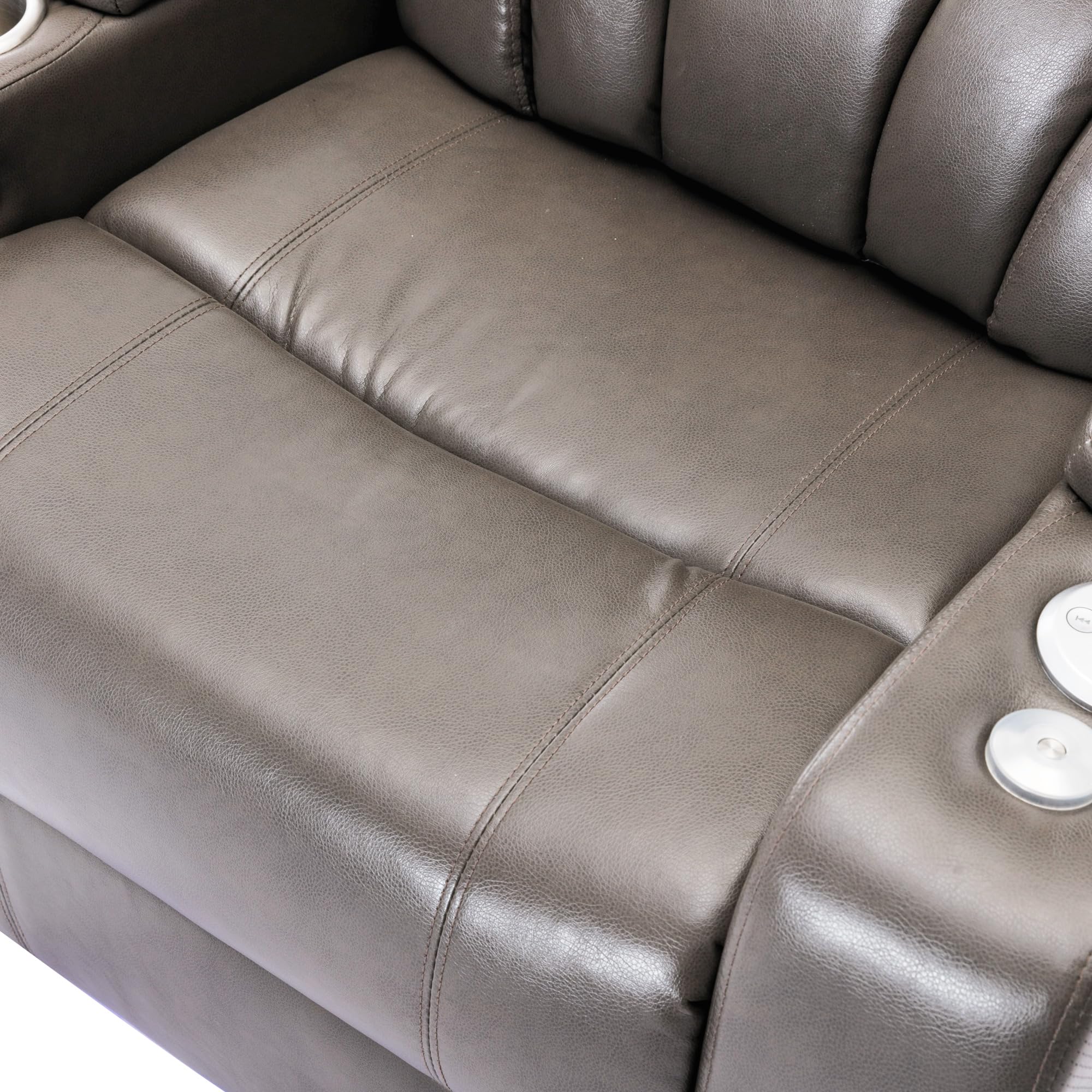 Leather Recliner Chair Power Electric Recliners with Cup Holder and Tray for Adults Theater Seating with USB Charging Port Single Reclining Chair with Hidden Arm Storage for Living Room, Gray