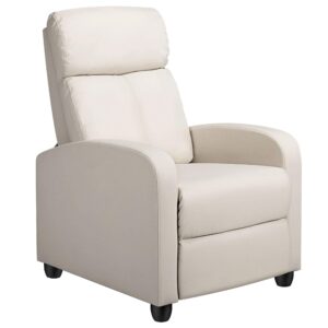 topeakmart single recliner chair padded seat pu leather recreation room sofa reclin home theater chair (beige)